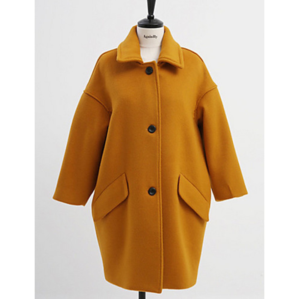 Women's Casual/Daily Simple Coat,Solid Shirt Collar Long Sleeve Winter ...